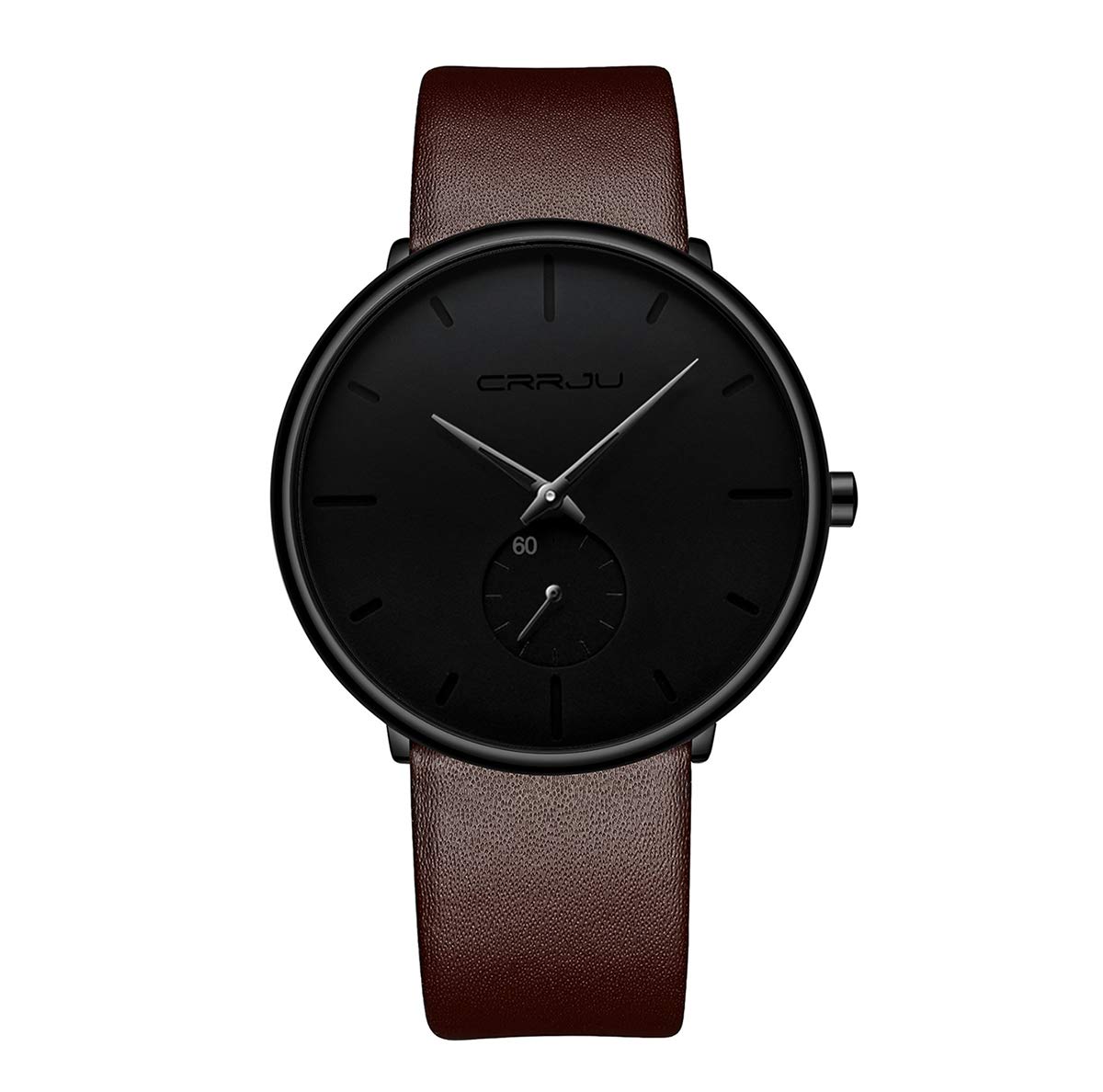 Mens Watches Ultra-Thin Minimalist Waterproof-Fashion Wrist Watch for Men Unisex Dress with Leather Band-Black Hands (Brown Leather)