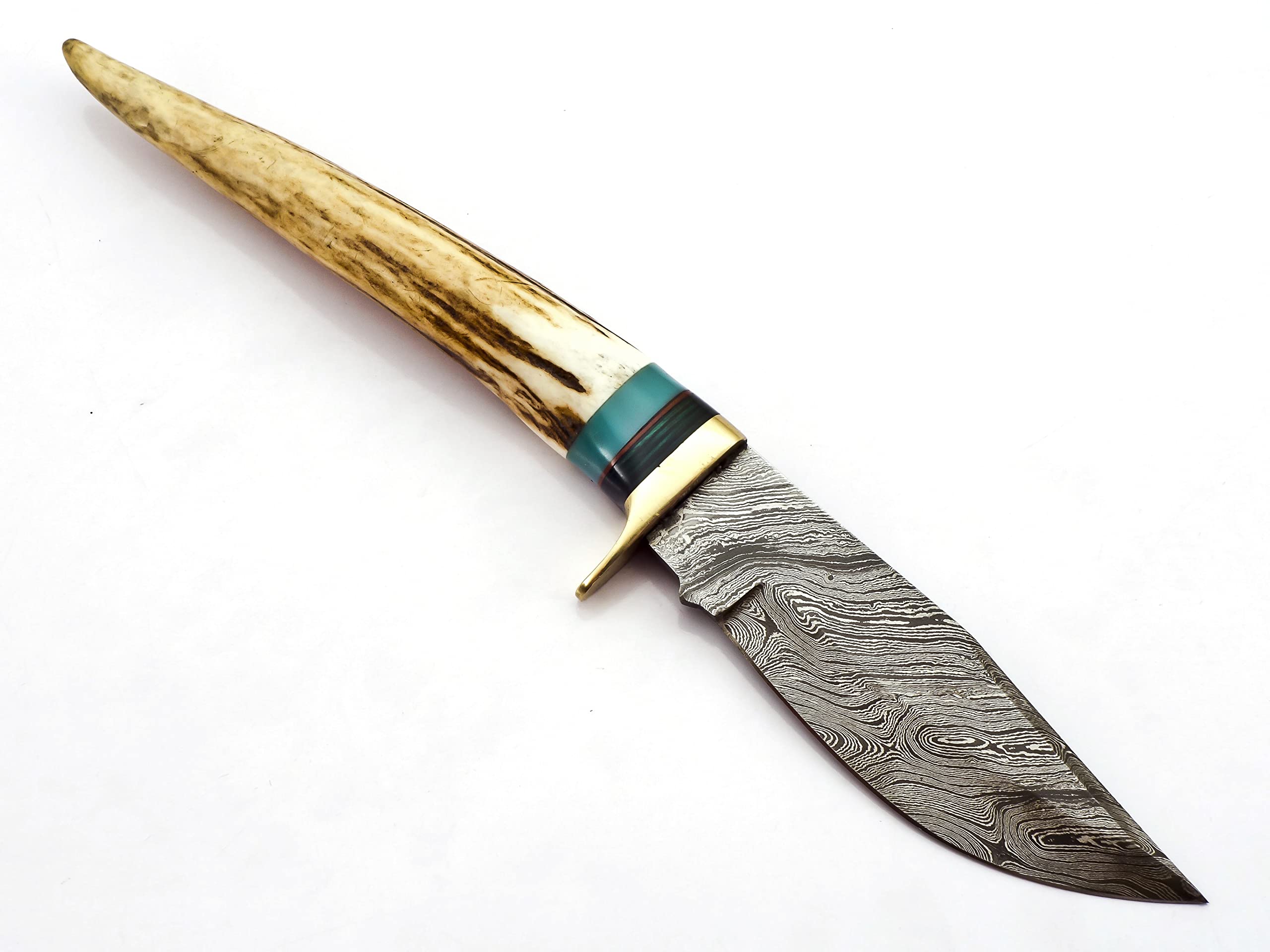 Skokie Knives Custom Hand Made Damascus Steel Hunting Knife Handle Stag Antler