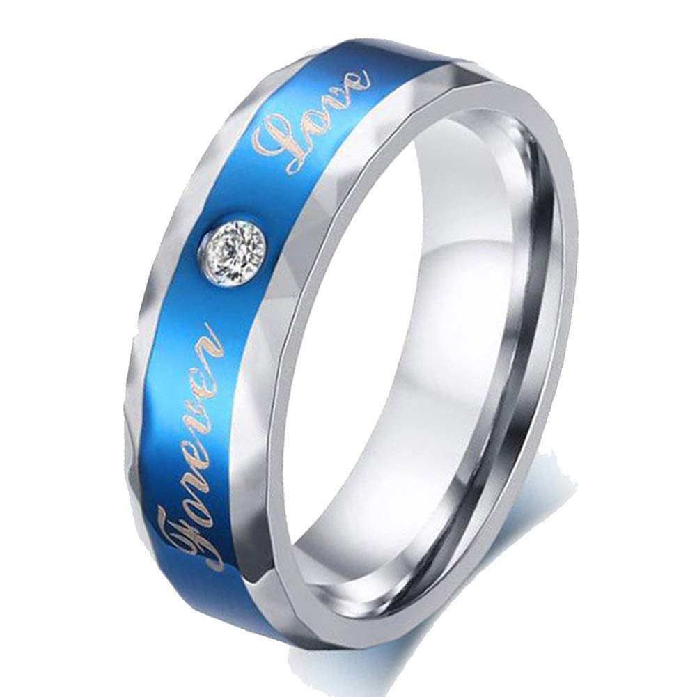 mensring 6mm Titanium Steel Mens Ring Wedding Band Blue Rings for Man Forever Love Cz Womens Ring