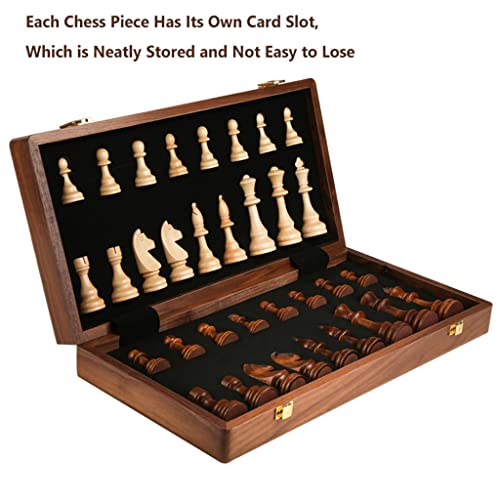 Wooden Chess Set Handmade Chessboard with 2 Extra Queens Folding Travel Board Chess Game Set for Family Party Activities
