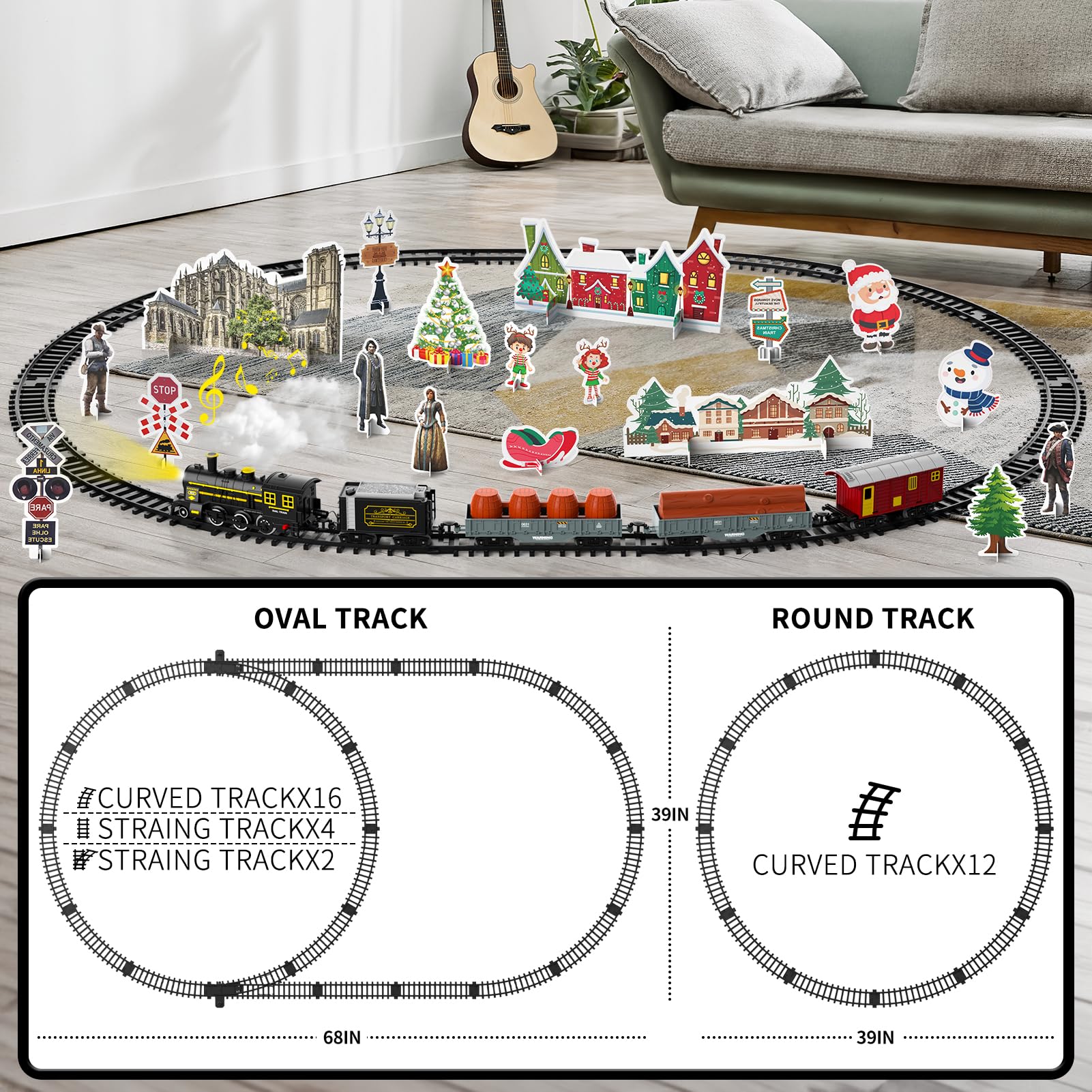Lucky Doug Train Set Toys for Kids, Toys Train Sets for Kids Smokes, Light & Sound Include 5 Car and 22 Tracks, Train Toys for 3 4 5 6 Year Old Boys