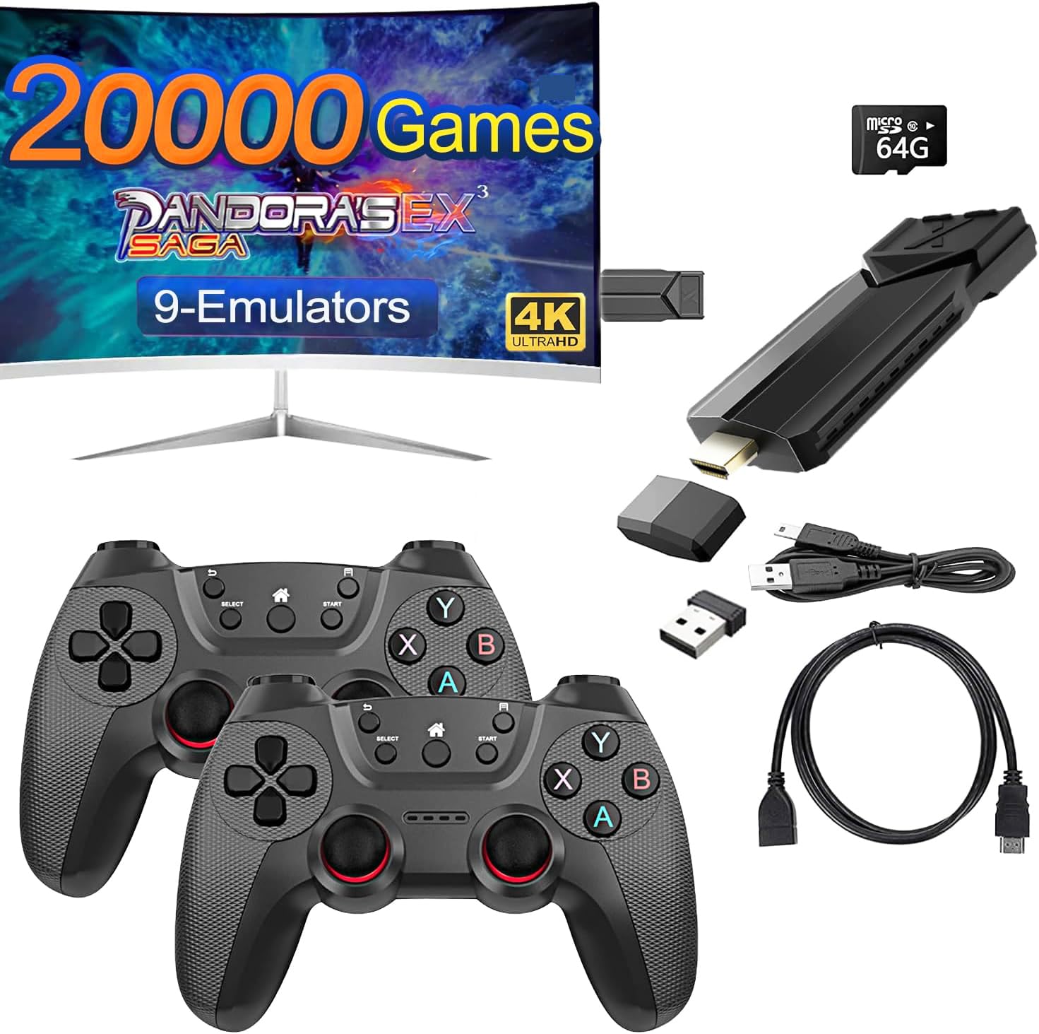 KZLVN Retro Game Console 20,000+ Games, Retro Play Game Stick, Nostalgia Stick Game, Plug and Play Video Game Stick, 4K HDMI Output, Premium Competitive Level Dual Controllers
