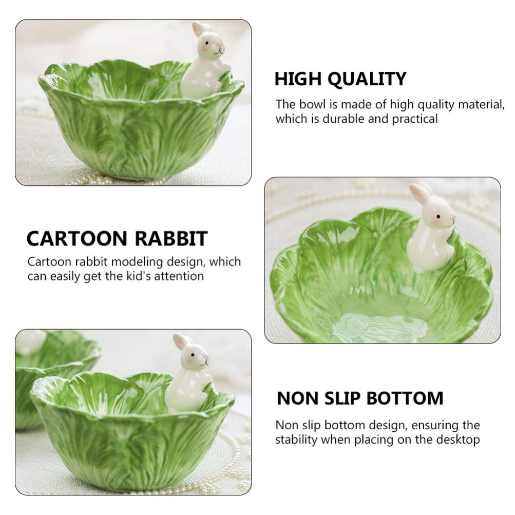 Rabbit Pattern Bowl Easter Candy Bowl Cute Cabbage Shaped Bowl Cartoon Ceramic Bowls Salad Bowls Soup Bowls Rice Bowls Snack Appetizers Nut Dish Easter Table Decor Gift