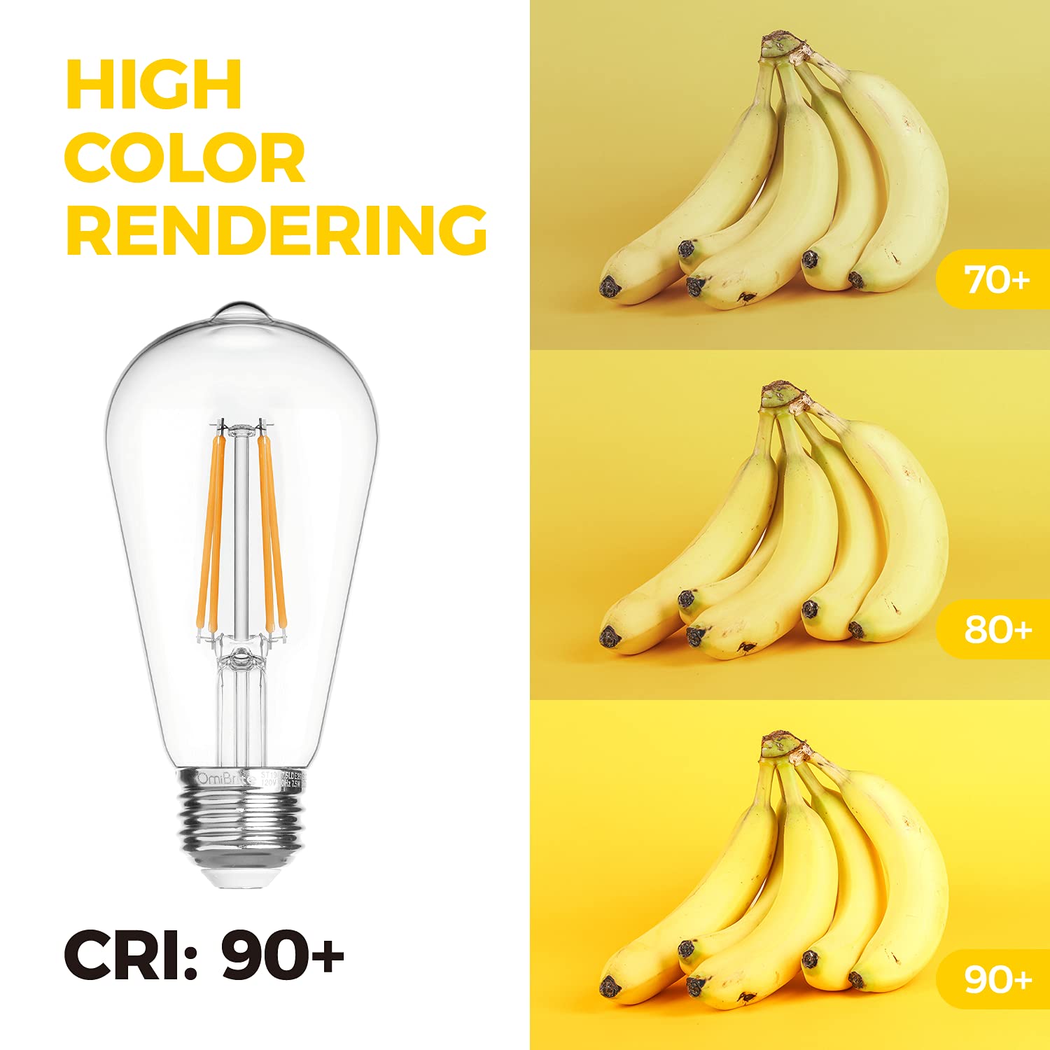 OmiBrite Dimmable Led Light Bulb, Vintage Edison Light Bulbs 60W Equivalent, Bright Daylight 2700K Incandescent Daylight Bulbs, CRI 90 Eye Protection, E26/E27 Base, ST64 (6 Pack)