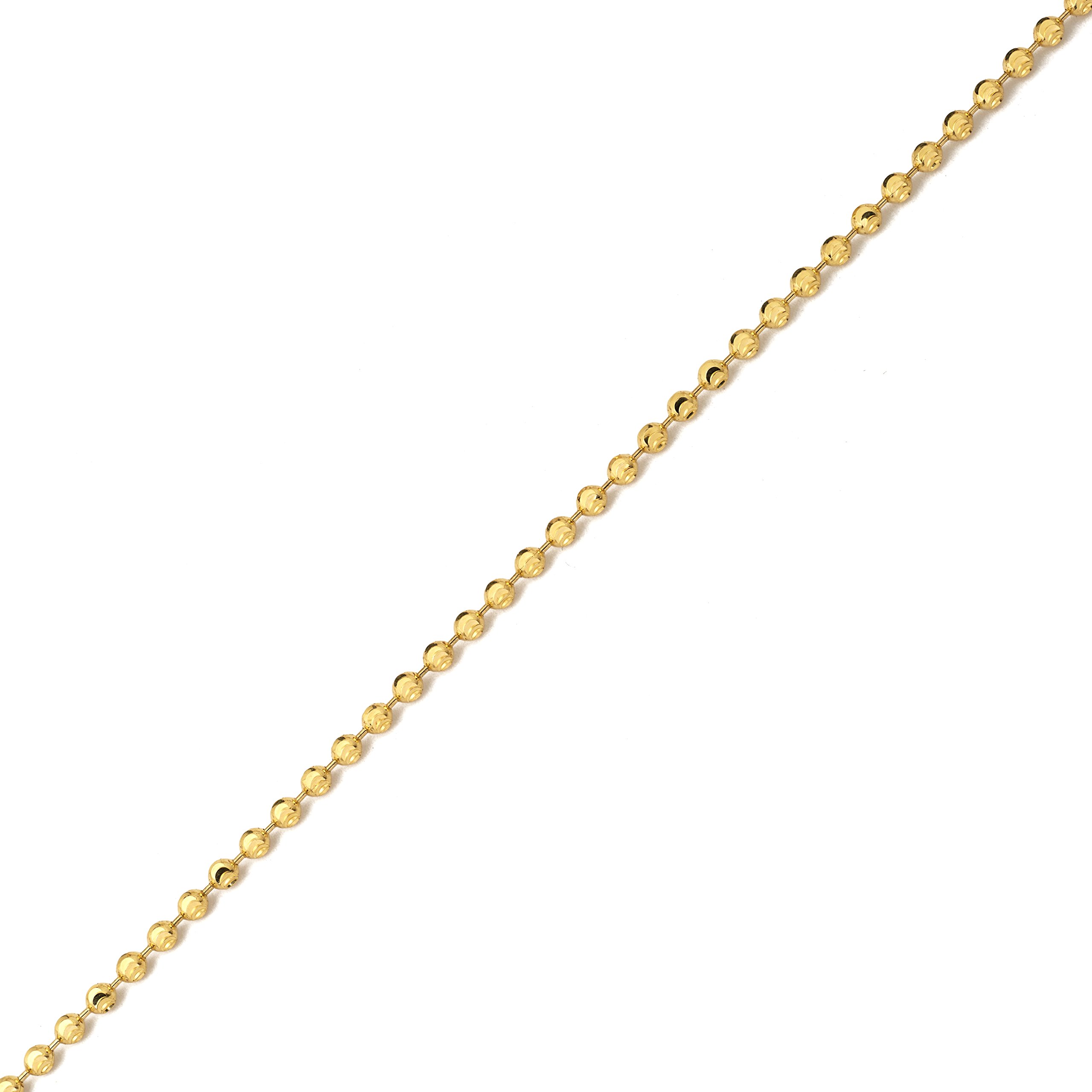 LoveBling 10K Yellow Gold 2.5mm Italian Moon Cut Bead & Bar Chain Necklace with Lobster Lock (24")