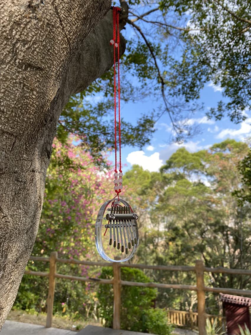 SLDHR Mini 8 Keys Kalimba Thumb Piano, Portable Marimba Music Thumb Piano Pendant with Lanyard, A Unique Gift for Children, Adults and Beginners (Oval) B12-1