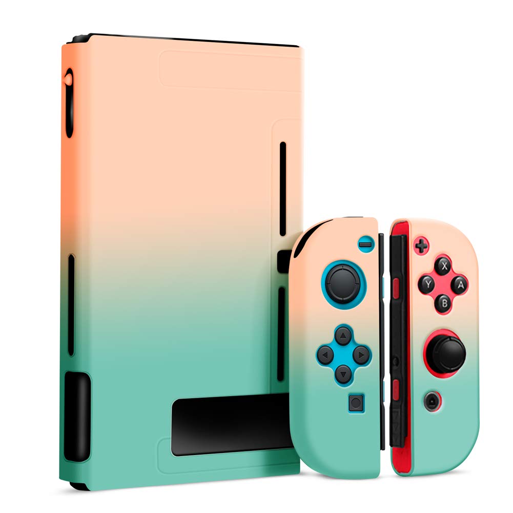 OMKUY Switch Protective Case Cover for Nintendo Switch, Separate Joycons Protector Coming with 2 Piece Joy-Cons Thumb Grips (Pink and Green)