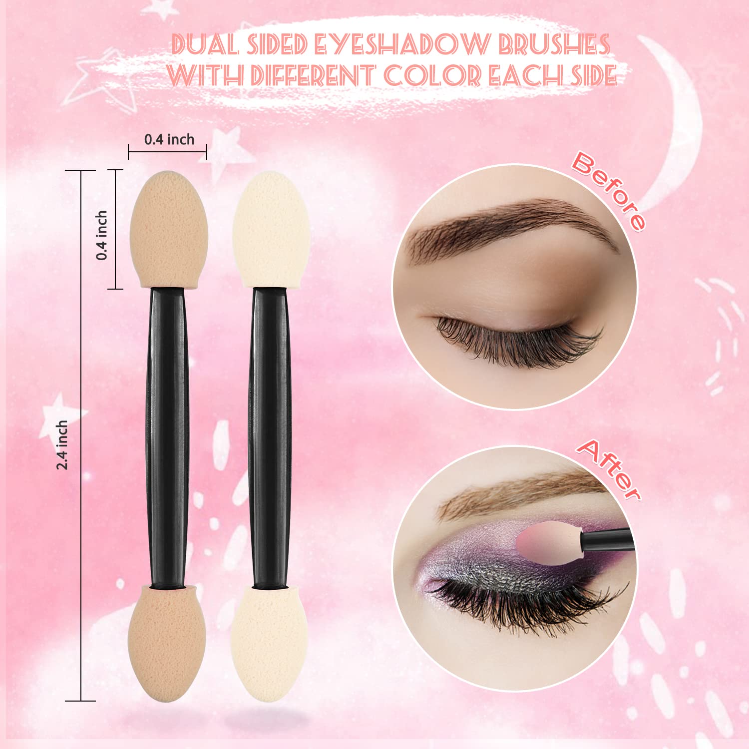 MORGLES Eyeshadow Applicators, 50pcs Eyeshadow Brush 2.4 Inch Eye Shadow Applicator Sticks Double Sided, Makeup Applicator for Women Girls, Black