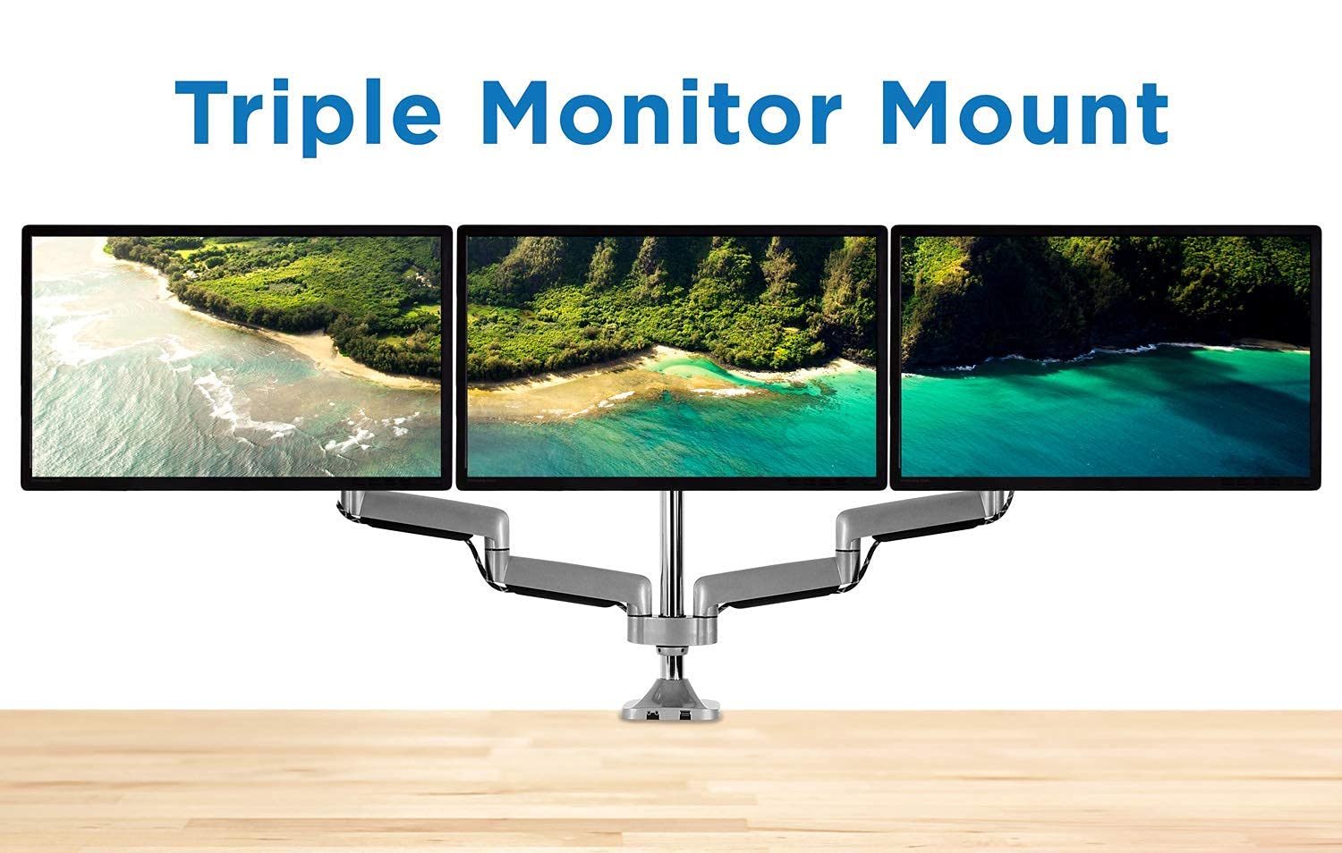 Mount-It! Triple Monitor Mount with USB and Audio Ports, Height Adjustable Arms for 24-32 Inch Screens Bundled with Electric Standing Desk [55.1" x 23.6"] Memory Control Panel, Adjustable Tabletop