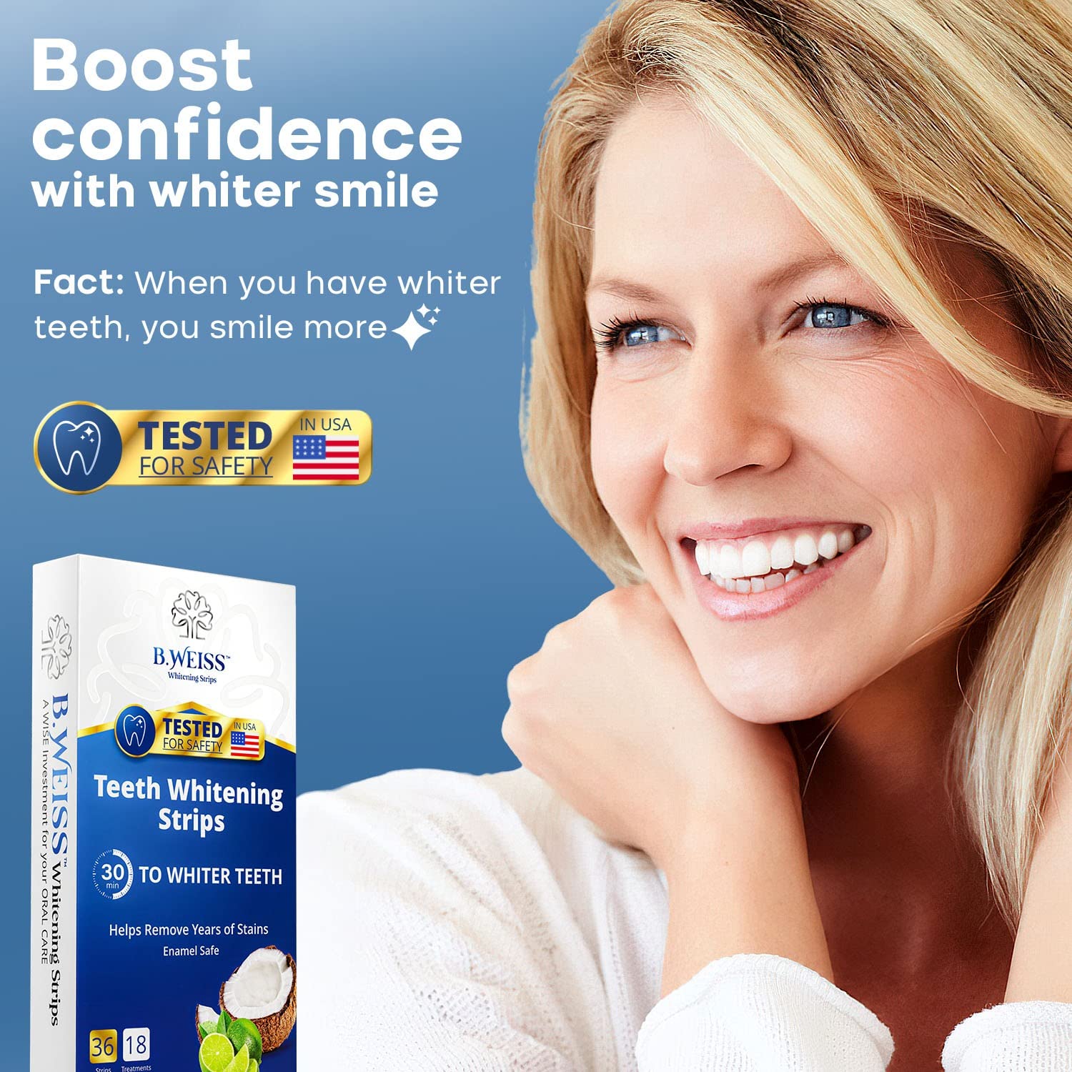Teeth Whitening Strips 36 Individual Strips,18 Treatments, Fast Results Enamel Safe for Whiter Teeth - Enamel Safe for Whiter Teeth, Reduced Sensitivity New Formula (Coconut Flavor)