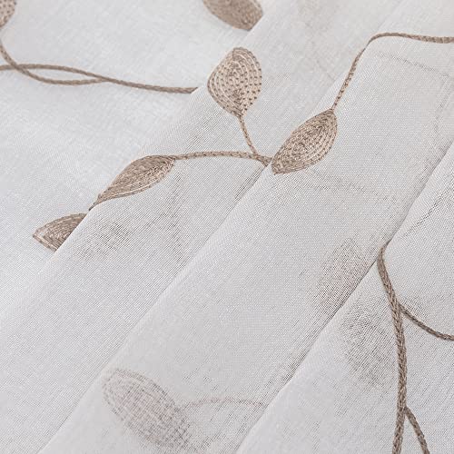 MIULEE Semi Sheer Short Kitchen Valance for Small Window Embroidered Cafe Dining Room Bathroom Panel 1 Piece W 60 x L 18 Brown