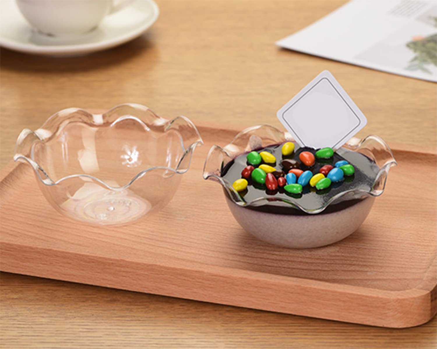 Qixivcom 50 Pack 4 Oz Flower Shaped Plastic Ice Cream Dessert Bowls Dessert Cup Disposable Sundae Bowl Parfait Snack Salad Bowls Tasting Sample Cup Appetizer Serving Bowl for Party Wedding Favor