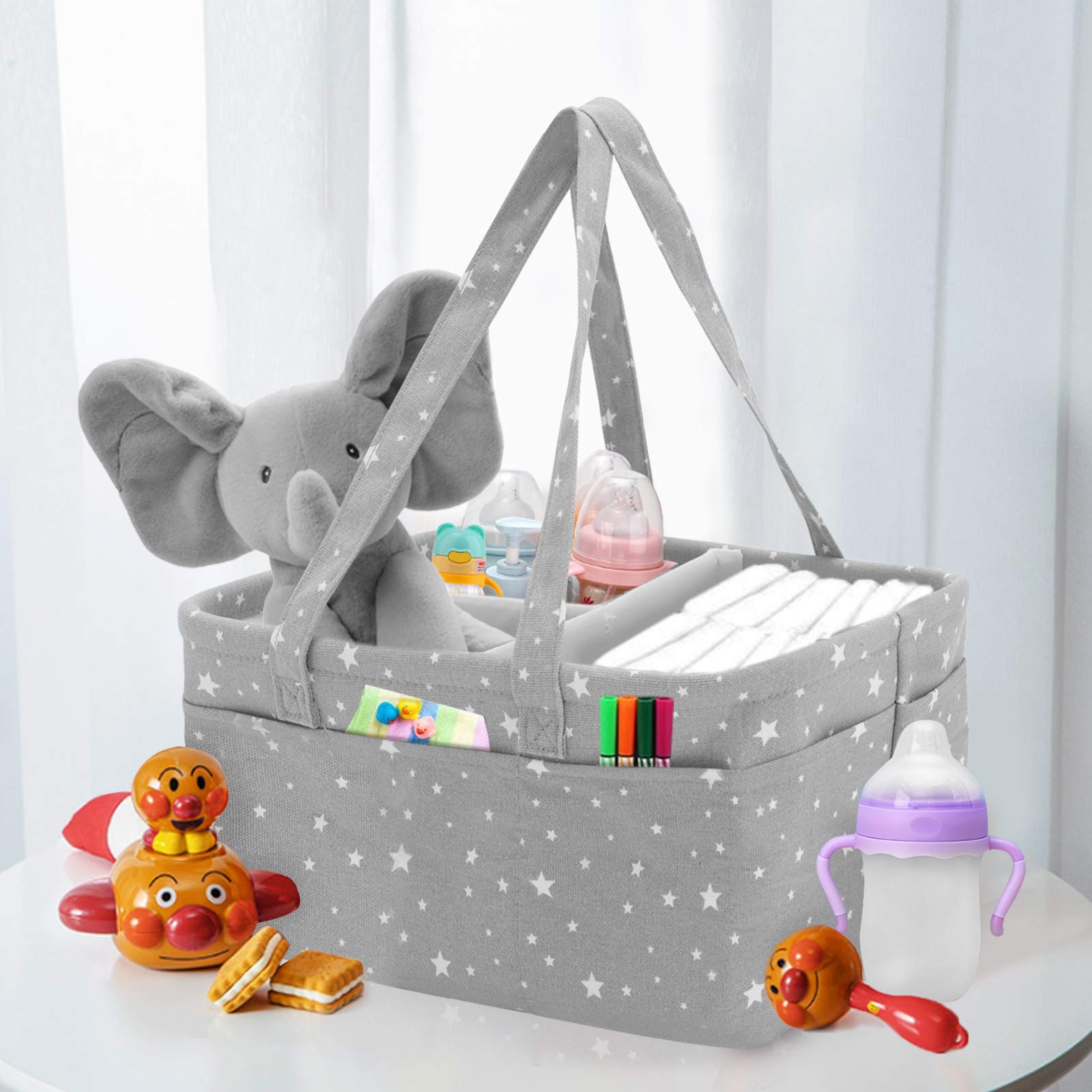 MorNon Baby Diaper Caddy Organizer Baby Shower Basket Storage Bin with Bottle Bag Car Organizer for Diapers and Baby Wipes