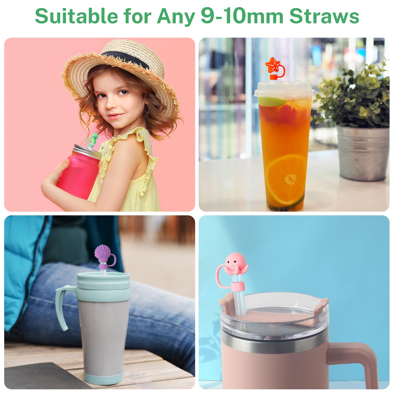 VVAYHUA 6Pcs Straw Covers Cap for Stanley Cup, Cute Animals Straw Topper Compatible with Stanley Cup & Simple Modern, Silicone Straw Tips 0.4in/10mm for Stanley Accessories
