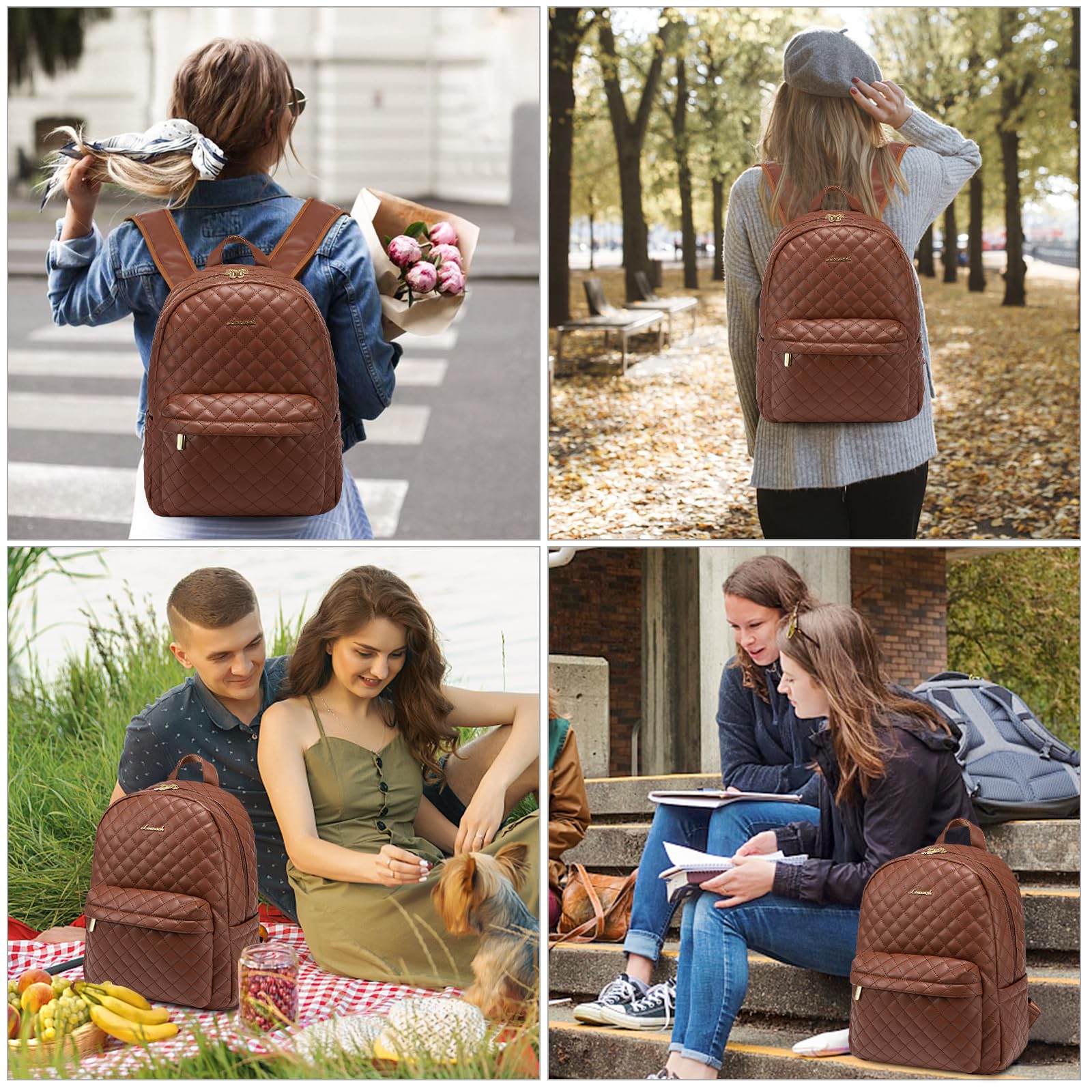 LOVEVOOK Backpack Purse for Women Fashion Mini Backpack, Waterproof Small Backpack for Women, Quilted Leather Backpacks for Work Travel Daily