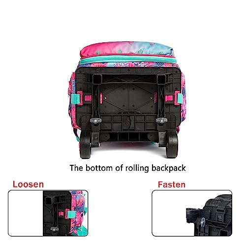Oruiji Girls Rolling Backpack for School Backpack with Wheels for Girls Wheeled Backpack with Lunch Bag Kids Travel Suitcase