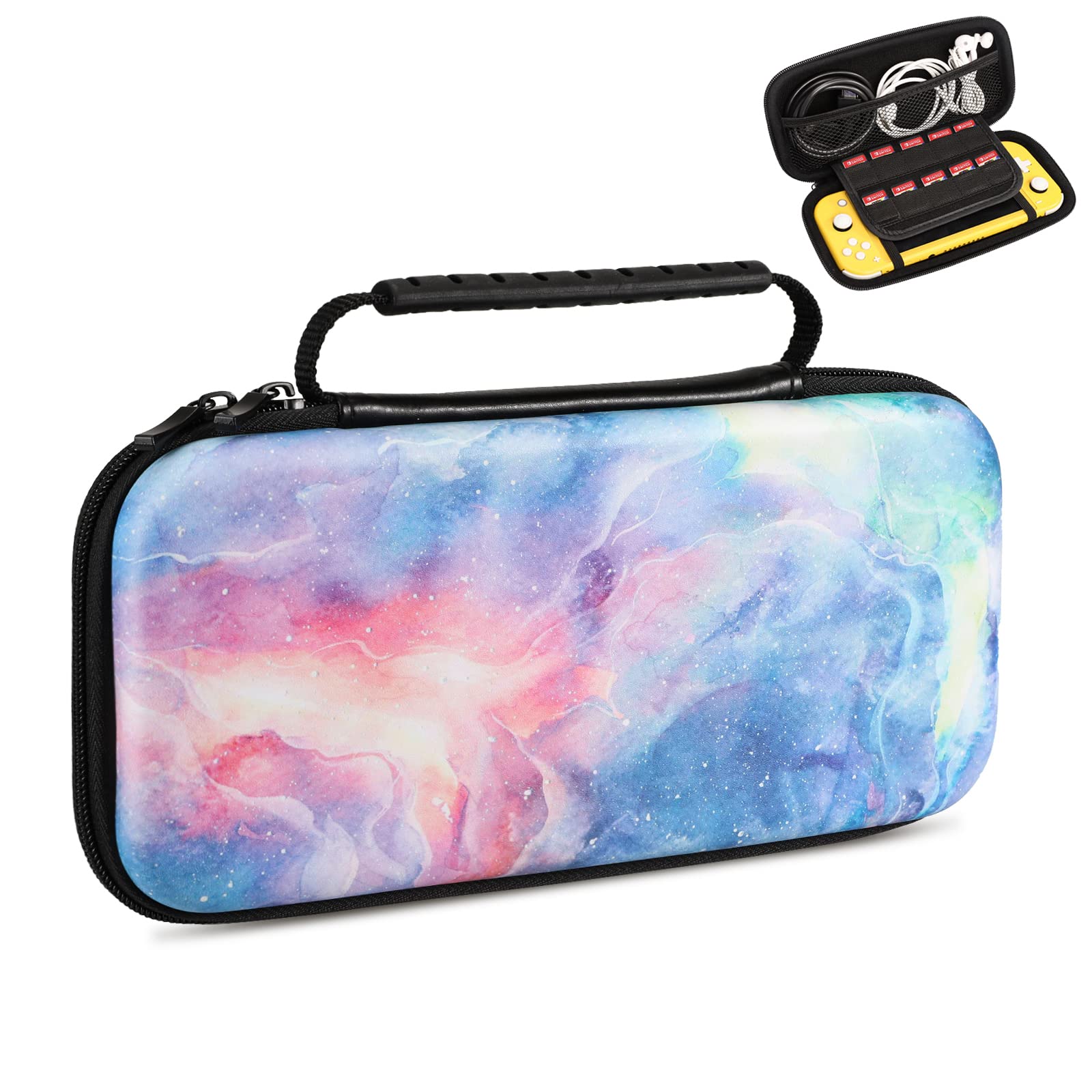 TiMOVO Carrying Case Compatible with Nintendo Switch Lite, Durable Hard Shell Game Storage Handbag Portable Travel Bag Protective Pouch with Pocket for 10 Game Cards & Accessories, Dreamy Nebula