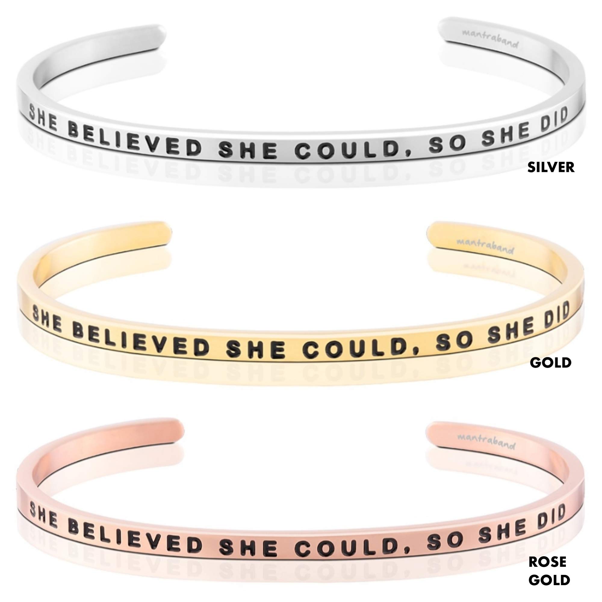 MantraBand Bracelets - Inspirational Engraved Adjustable Mantra Band Cuff Bracelet - Silver color - Gifts for Women