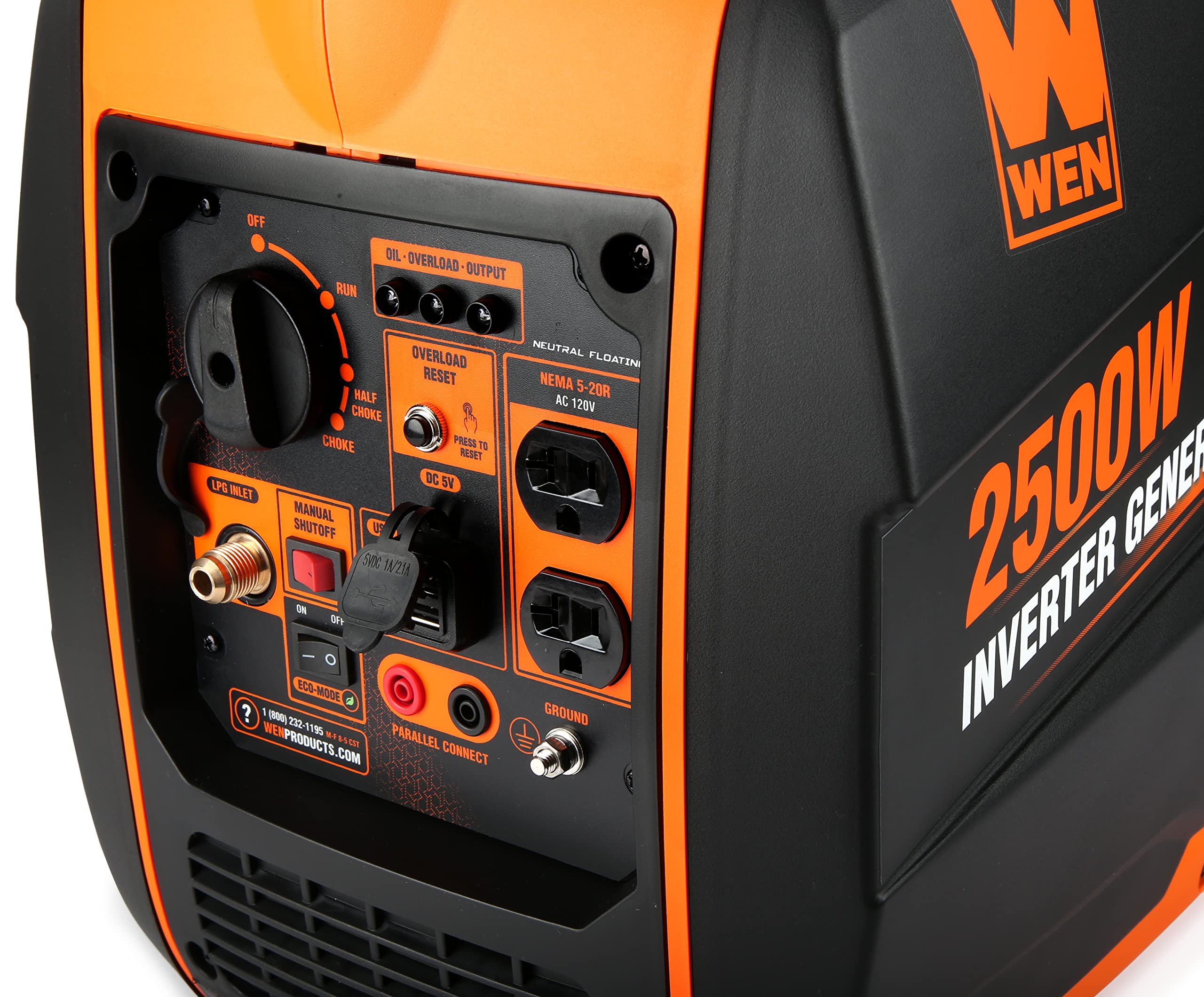 WEN DF250i Super Quiet 2500-Watt Portable Dual Inverter Generator with Fuel Shut-Off, Black