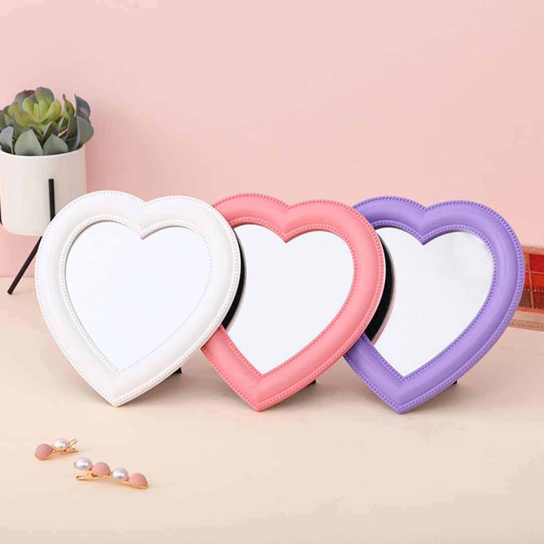 VumSyme Vanity Mirror, Makeup Mirror Vanity Mirror Desk Cosmetic Mirror Heart Shape Mirror for Women Ladies Girls Pink Makeup Mirror Desk Mirror