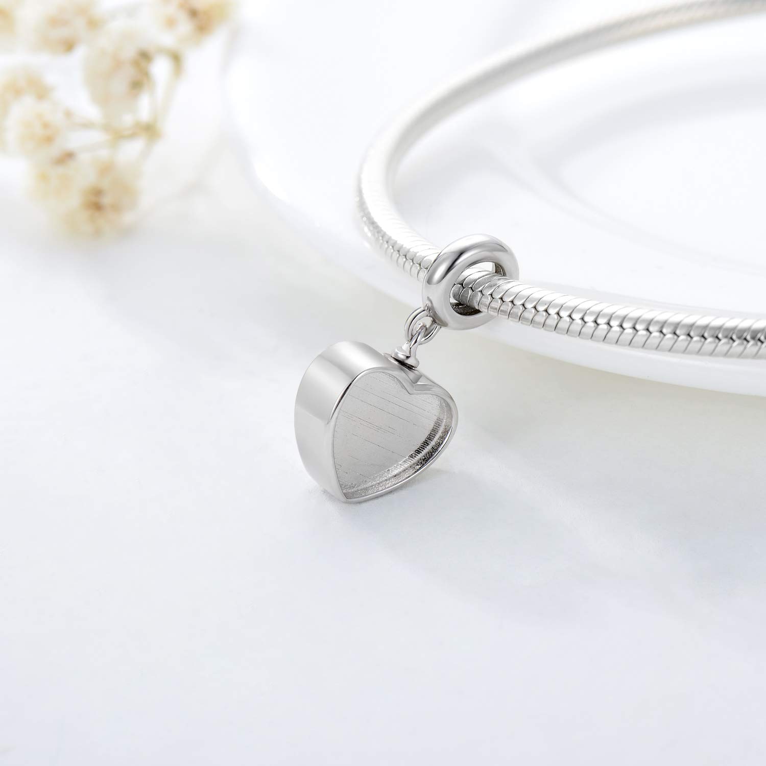 Personalized Heart Photo Cremation Urn Charm for Ashes Silver Custom 2 Picture Image Bead Fit Snake Bracelet Keepsake Memorial Locket for Women Mom (Double Love-2 Photos)