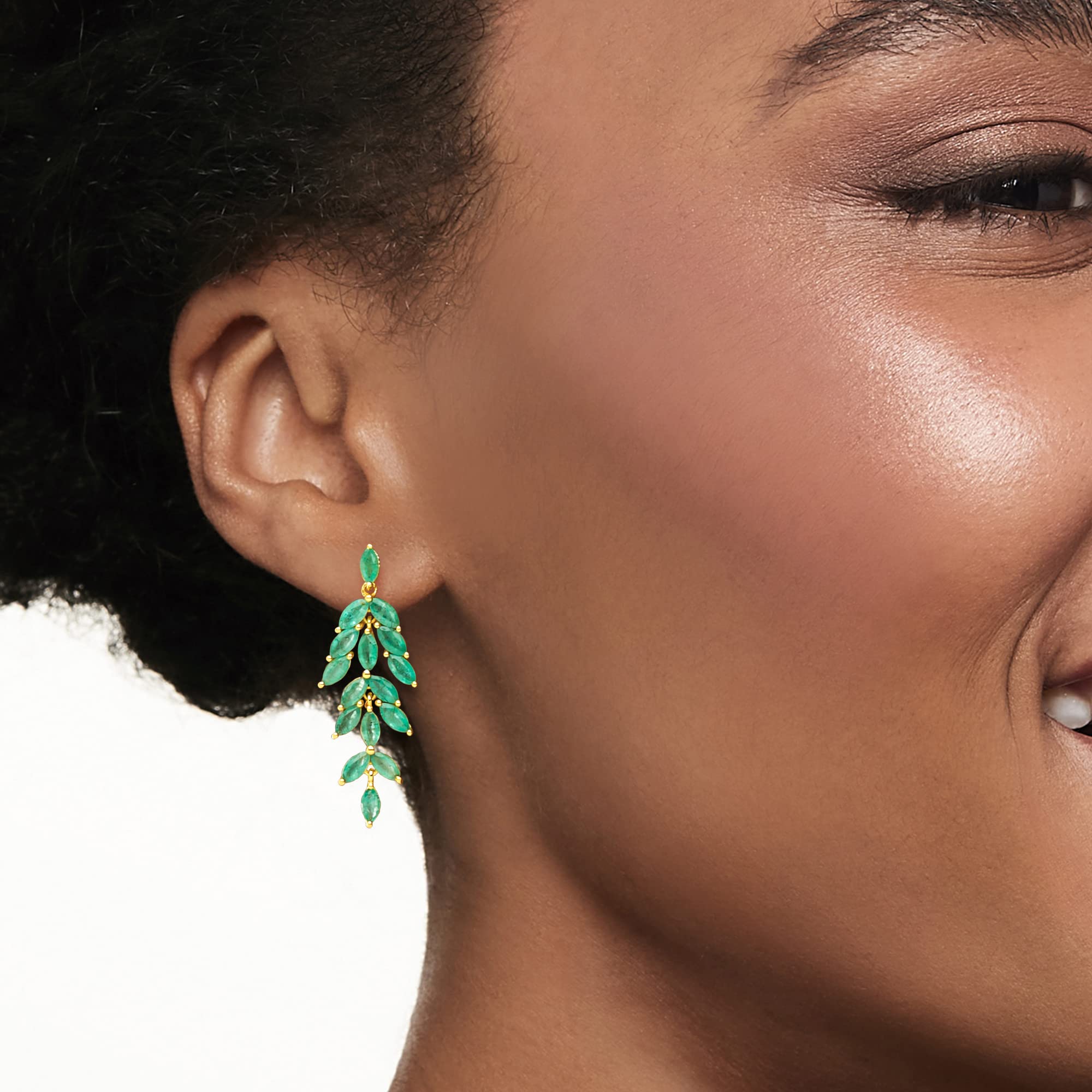 Ross-Simons 4.00 ct. t.w. Emerald Chandelier Earrings in 18kt Gold Over Sterling