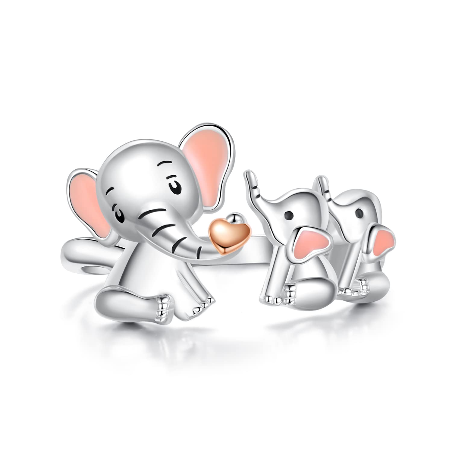 Teioa Sterling Silver Elephant Ring Mother Daughter Ring Gift for Women Mother Day’s