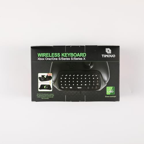 TiMOVO Green Backlight Keyboard for Xbox One, Xbox Series X/S,Wireless Chatpad Message KeyPad with Headset & Audio Jack,Mini Game Keyboard Fit Xbox One/One S/One Elite/2, 2.4G Receiver Included, Black