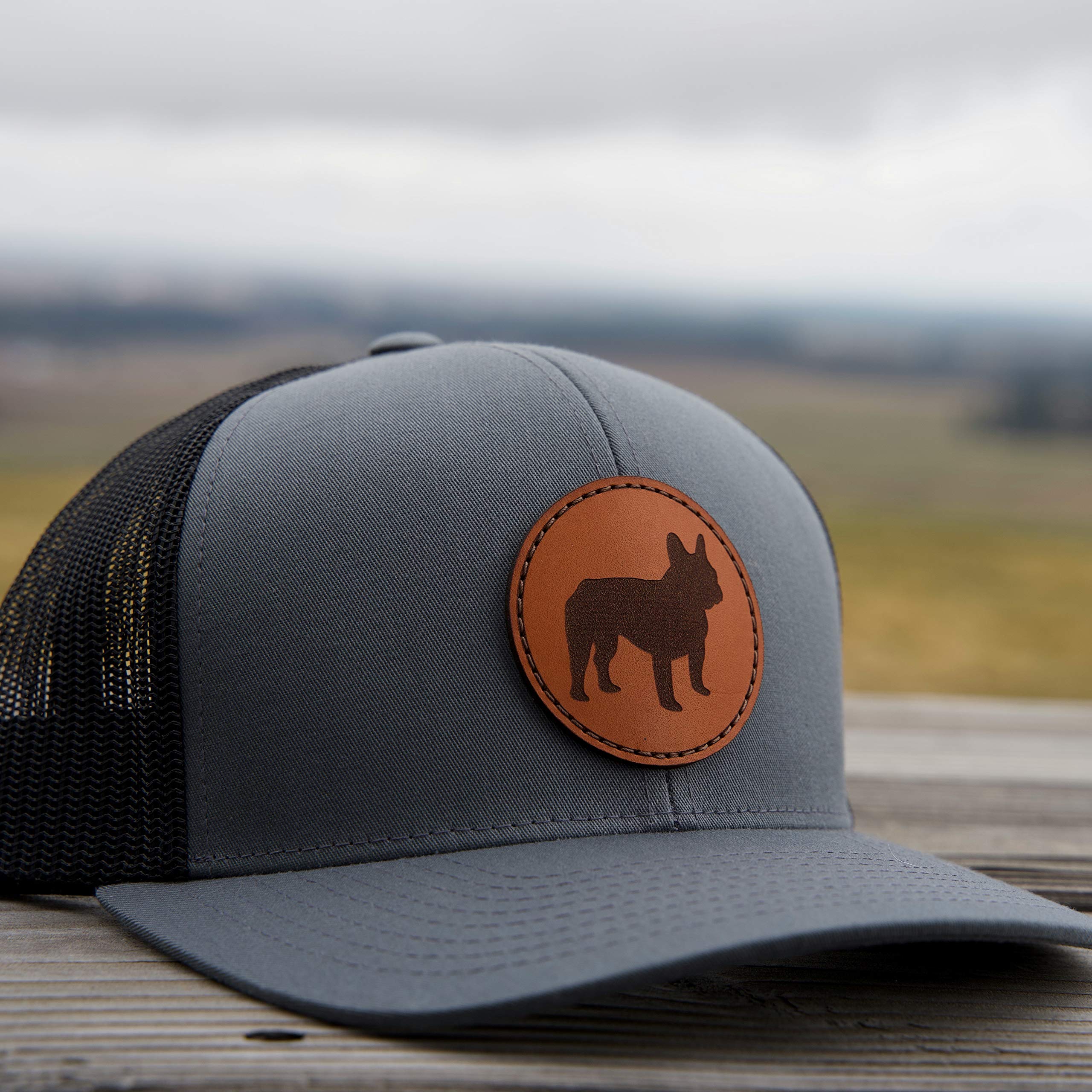 Palouse Prairie Frenchie French Bulldog Leather Patch Hat Frenchie Gift Frenchie Trucker Hat Bulldog Baseball Hat One Size