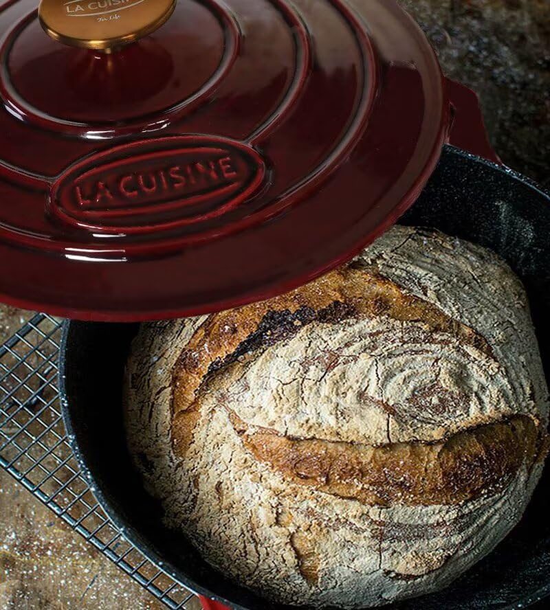 La Cuisine Enameled Cast Iron Dutch Oven Casserole Dish Pot with lid 2.1 QT 7.9โ Dia. Cream White Enamel Interior, 2 - tone Sapphire Enamel Coating Exterior Oven Safe