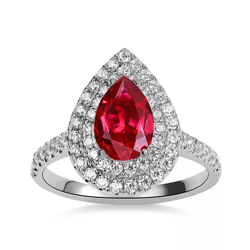 Navnita Jewellers 14K White Gold Plated 2.00 Ct Pear Cut Ruby & Simulated Diamond Double Halo Wedding Ring (6)