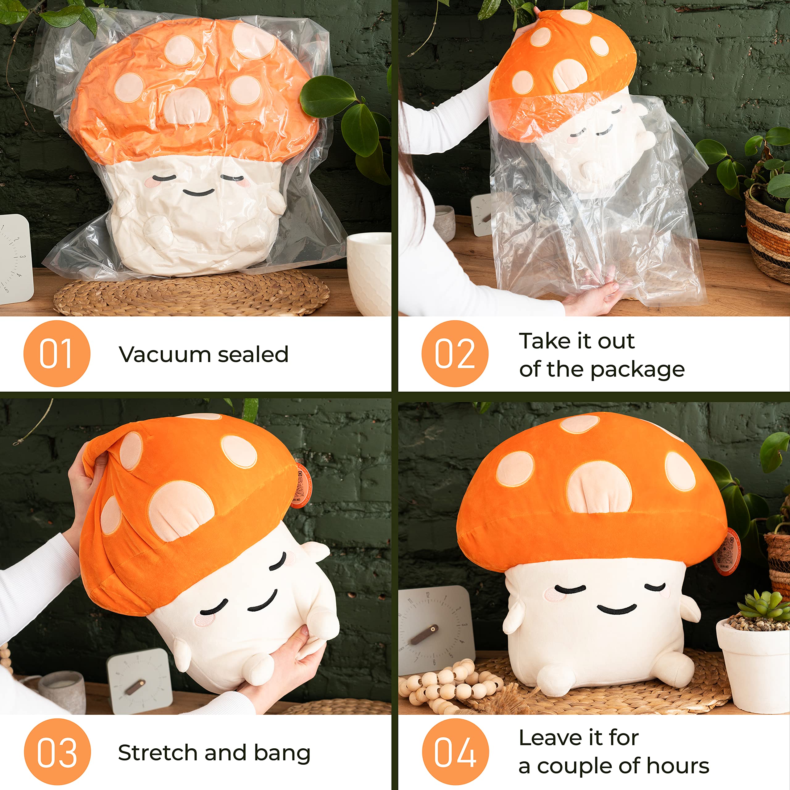 Squish PALS Kawaii Mushroom Plush Toy - 3D Stuffed Pillow - Cute 13 Inch Plushie for All Ages