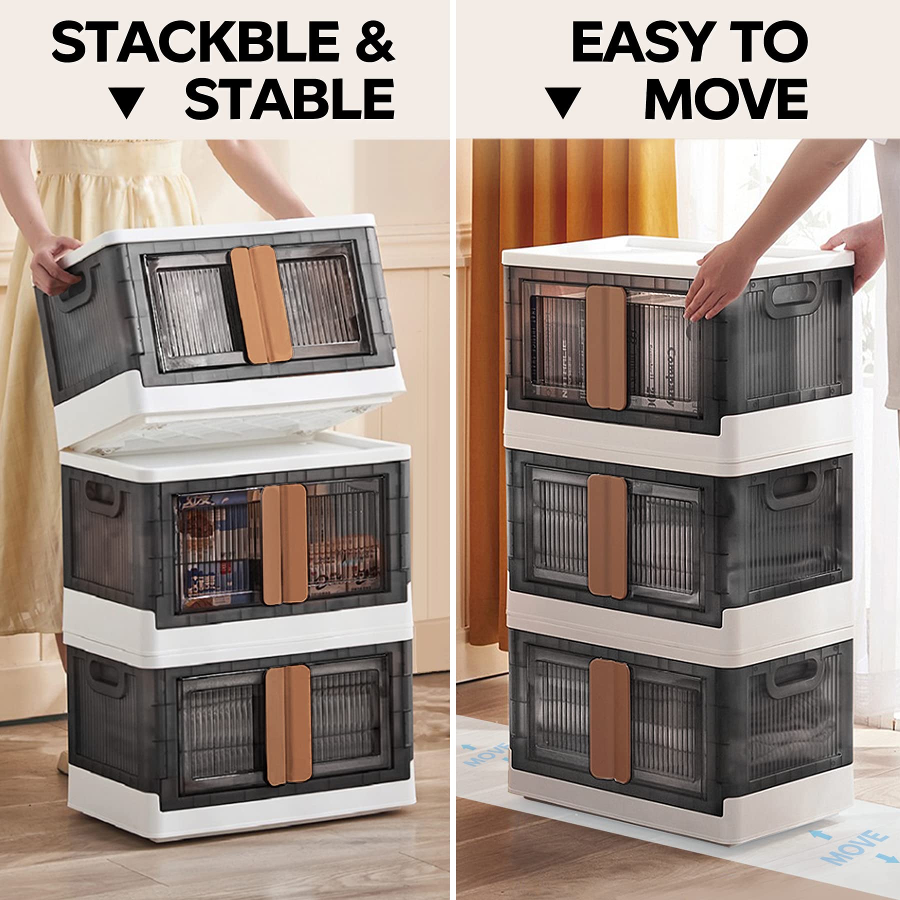 Moorehl Storage Bins with Lids, Collapsible Storage Bins,Closet Organizers and Storage, Plastic Stackable Storage Bins Storage Containers with Wheels (8.5Gal, 1pack)