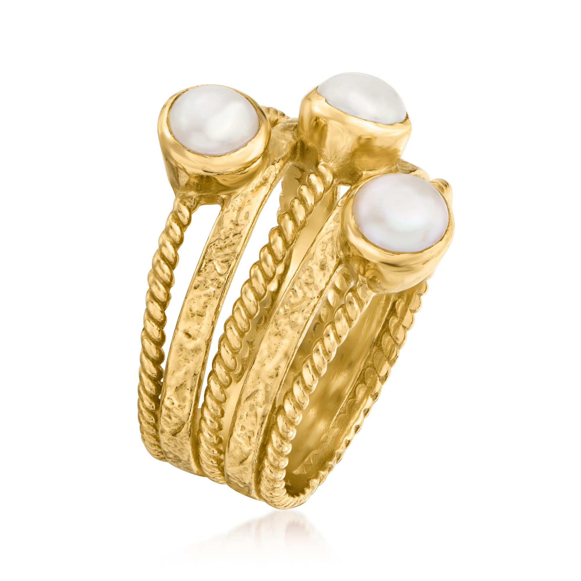 Ross-Simons 5-5.5mm Cultured Pearl Multi-Row Ring in 18kt Gold Over Sterling. Size 7