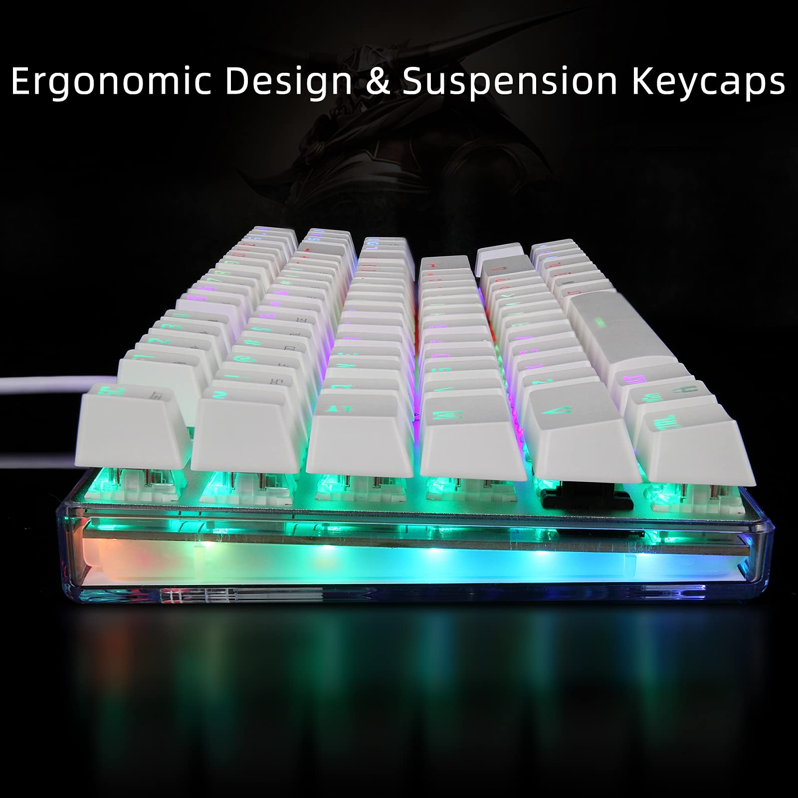 MOTOSPEED Gaming Mechanical Keyboard RGB Backlit Transparent Bottom Anti-ghosting 87 Keys,Illuminated USB Gaming Keyboard for Mac/PC/Laptop White