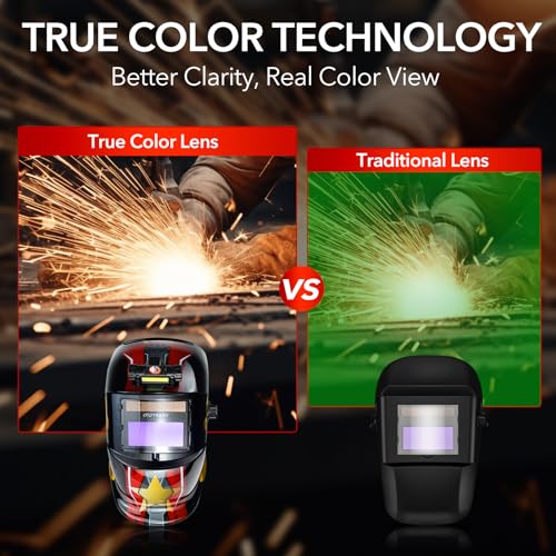 TRQWH Welding Helmets for Men Auto Darkening Welding Hood with LED Light True Color Solar Powered Welder Helmet Adjustable Wide Shade Range 4/9-13 Welder Mask for TIG MIG ARC Weld Plasma Cut Grinding