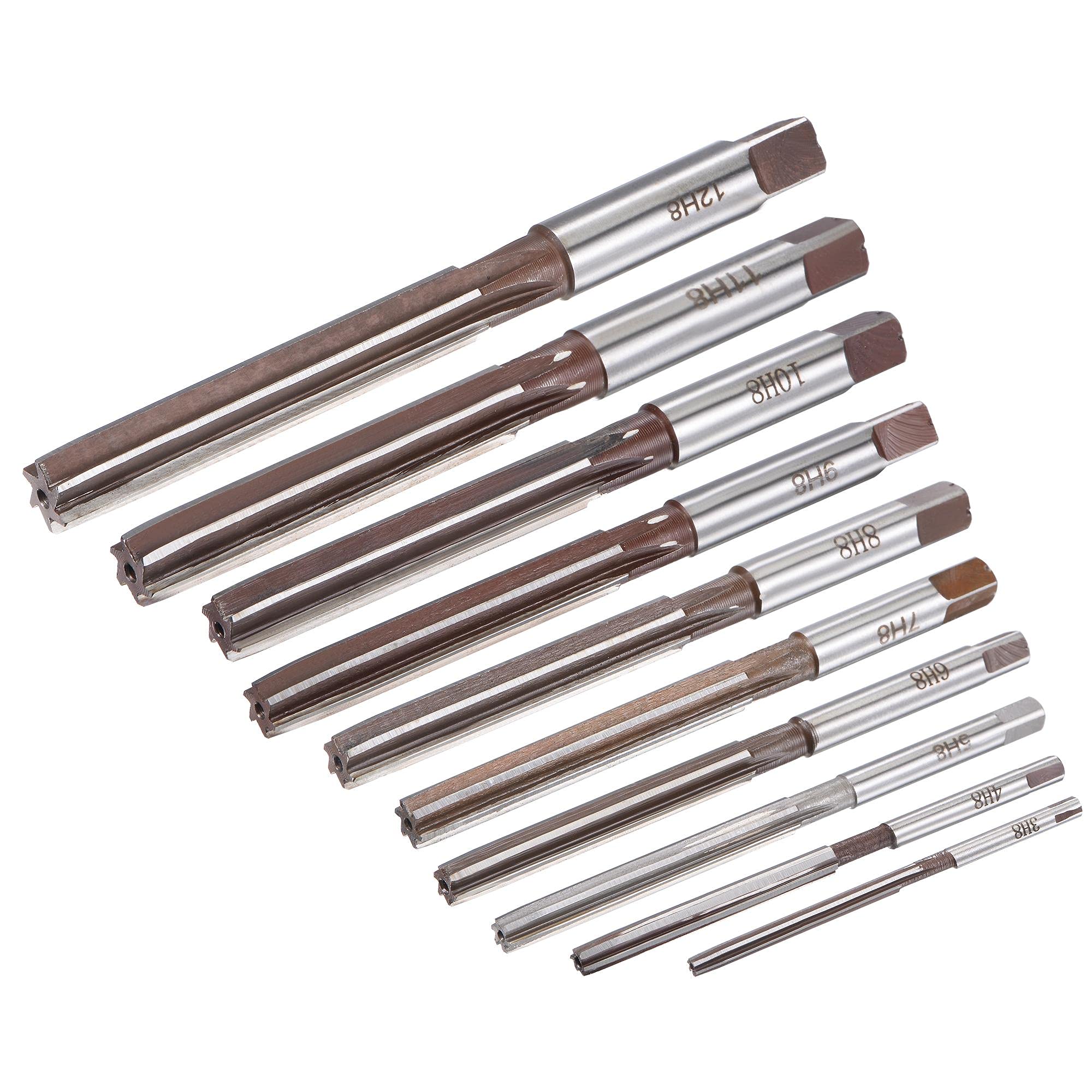 uxcell Hand Reamers Set H8 Accuracy Alloy Tool Steel 6 Flutes Straight Shank Milling Cutter Tool 10pcs (3mm, 4mm, 5mm, 6mm, 7mm, 8mm, 9mm, 10mm, 11mm, 12mm)