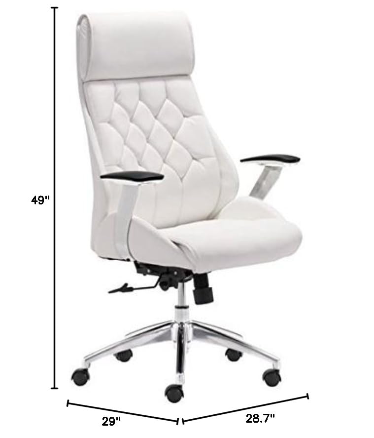 MAKLAINE Modern Faux Leather 49''H x 28.7''W x 29''D White Office Chair