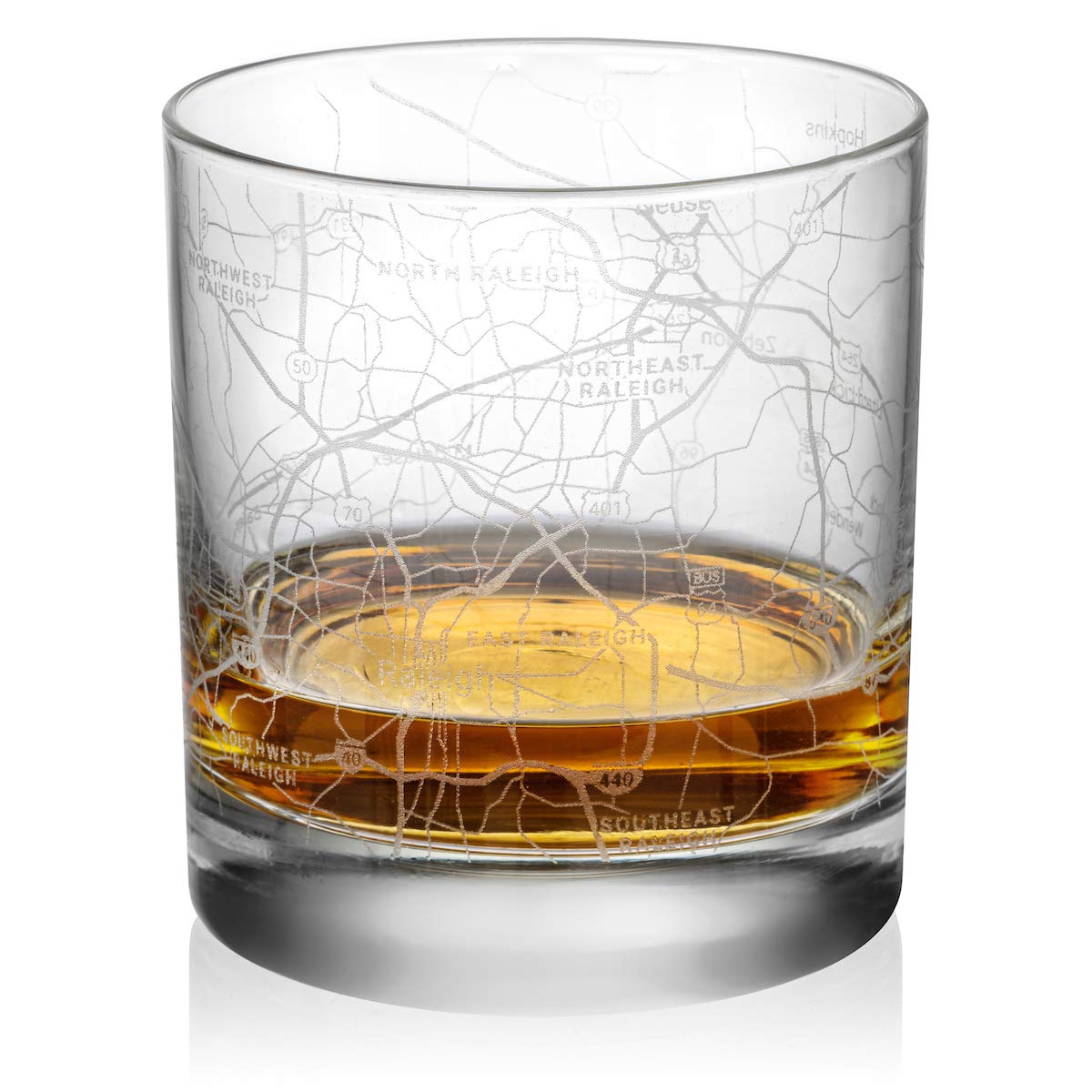 Rocks Whiskey Old Fashioned 11oz Glass Urban City Map Raleigh North Carolina