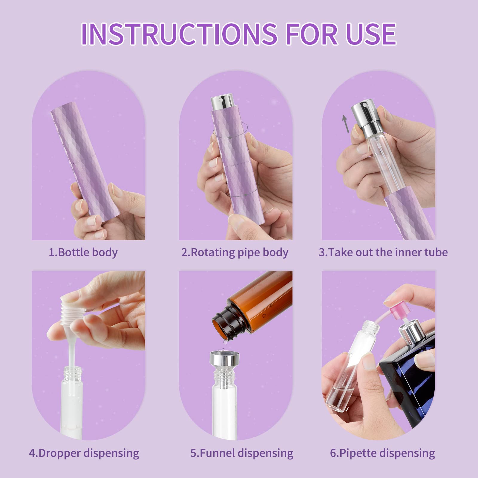 Tekson 8ML Perfume Atomizer Travel (3 PCS), Refillable Cologne Containers, Dispenser Spray Empty Bottle for Mini Sprayer Size