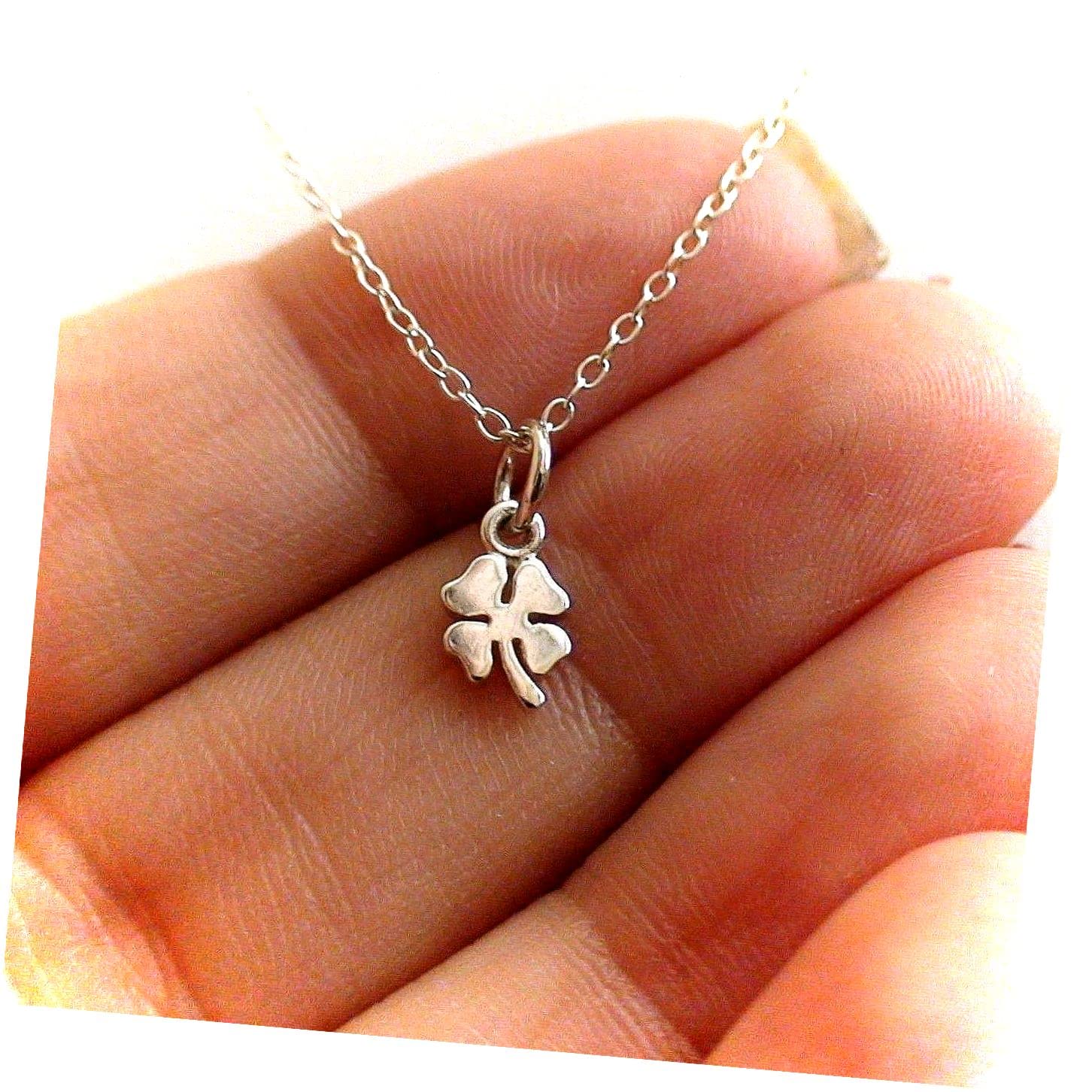 Tiny Four Leaf Clover Necklace - 925 Sterling Silver - Lucky Shamrock Luck Charm Pendant Necklace for Women