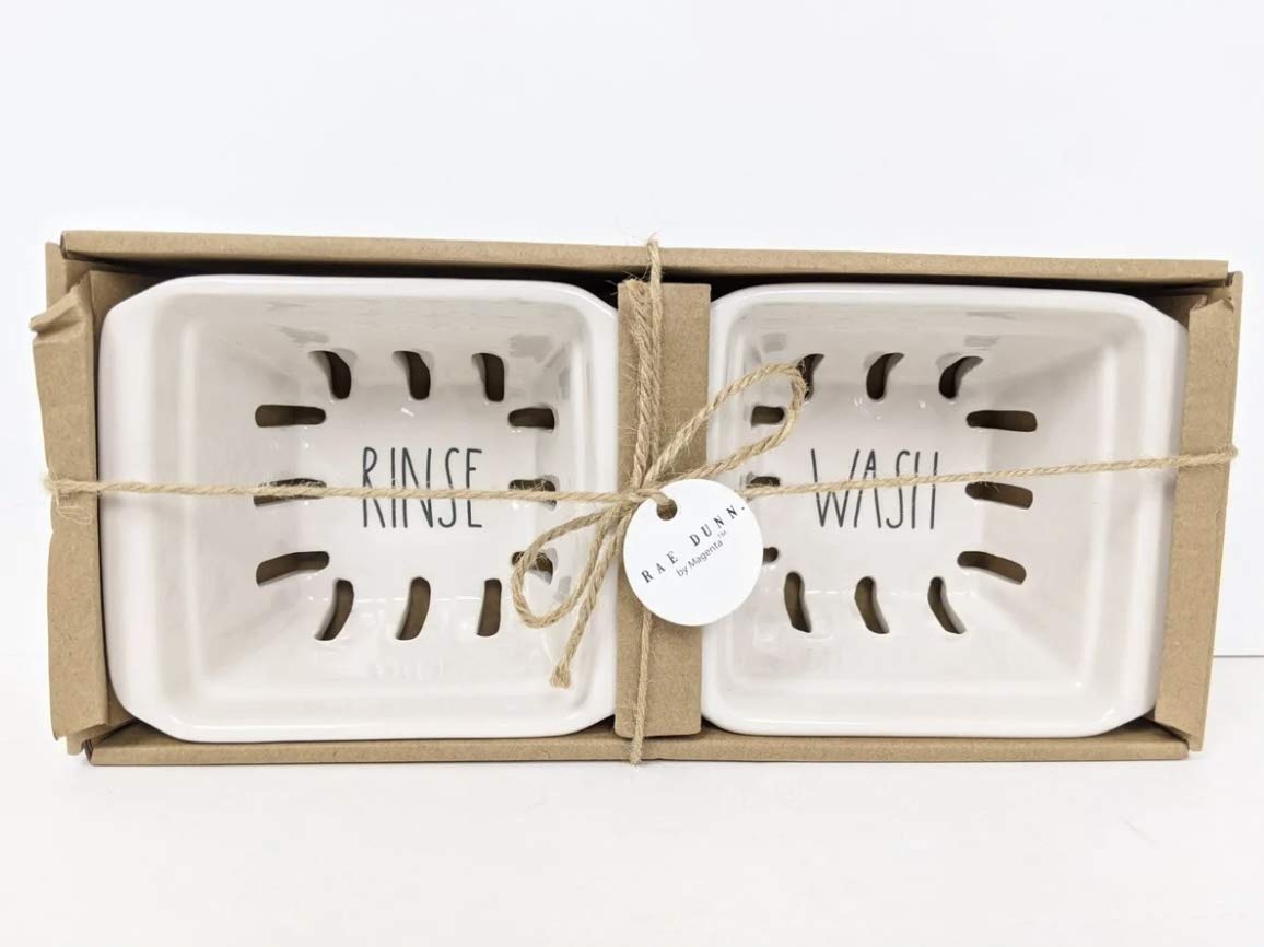 Rae Dunn RINSE + WASH Berry Colander Set Fruit Bowl Containers
