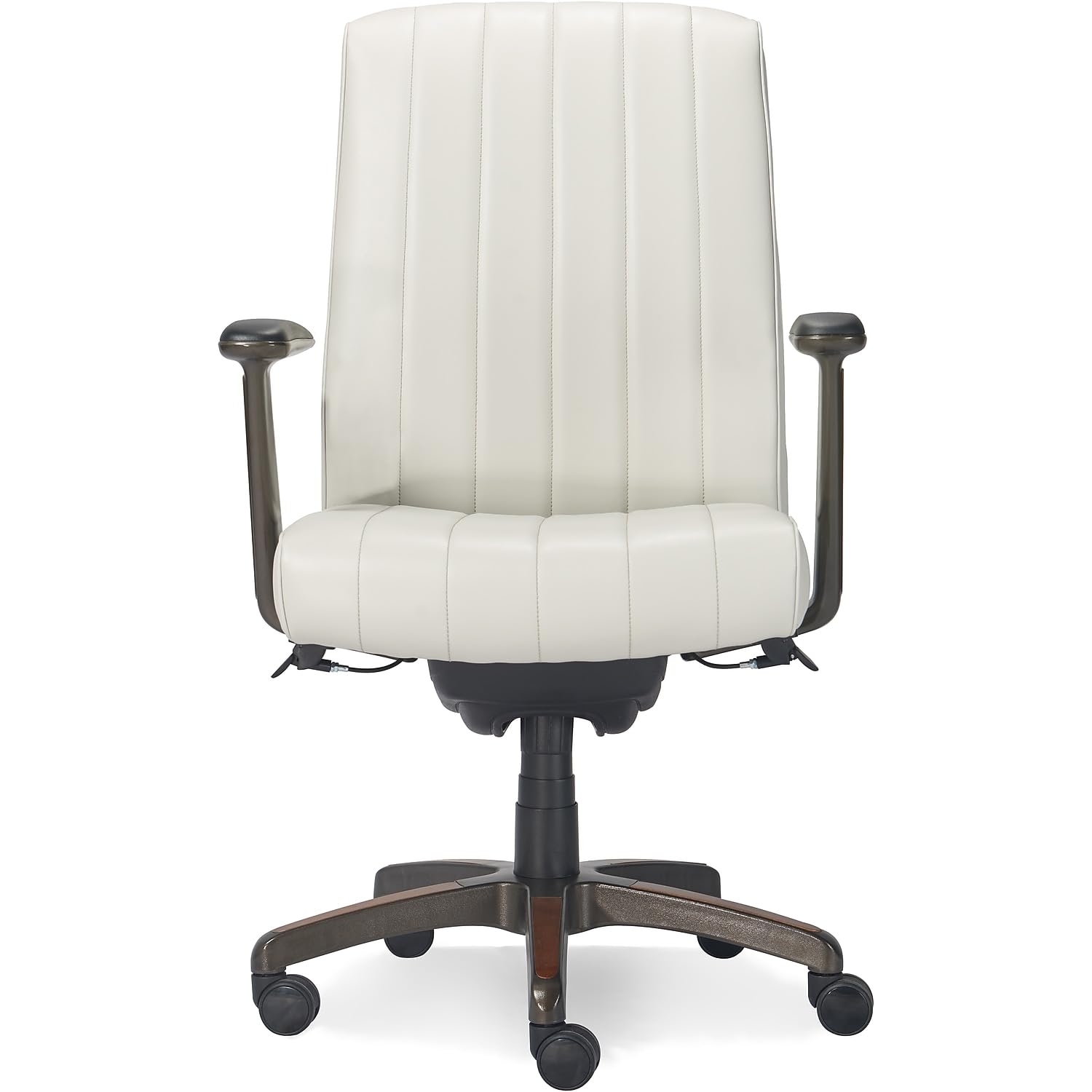 La-Z-Boy Bennett Modern Executive Lumbar Support, Rich Wood Inlay, High-Back Ergonomic Office Chair, Bonded Leather, White