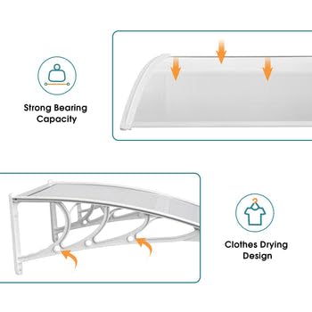 MCombo 39 inch x 38.6 inch Window Awning Outdoor Polycarbonate Hollow Sheet Door Patio Canopy (Clear Hollow Sheet/Pure Bracket+Grey Aluminum Fixing Bar)