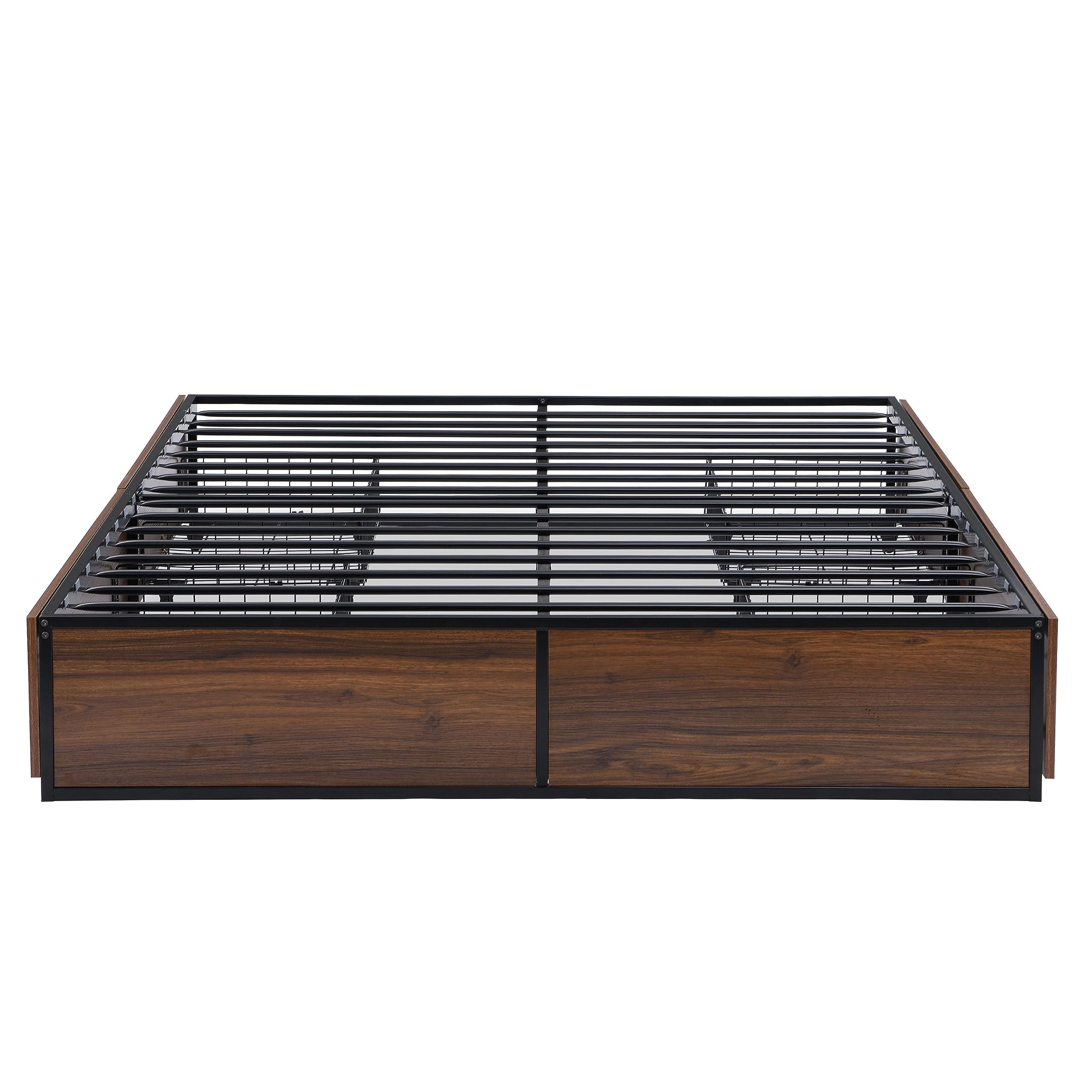 Prohon Queen Size Bed Frame with 4 Extra Large Storage Drawers on Wheels, Strong Steel Slat Support, Space-Saving Metal Platform Bed, Bedframe for Adults, Teens & Kids, No Box Spring Needed, Brown