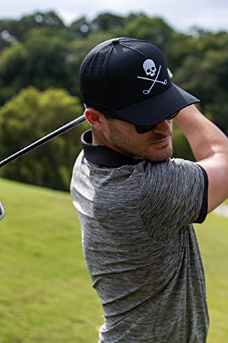 SHANKITGOLF Skull & Crossbones Golf Hat - Adjustable, Breathable, Snapback Trucker Hat - Funny Skull Cap, Perfect for Golfing, Hiking, Fishing, Running & Outdoor Activities (Black)