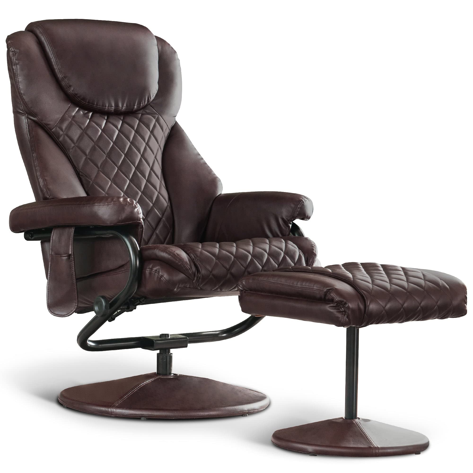 MCombo Recliner with Ottoman, Reclining Chair with Massage, 360 Swivel Living Room Chair Faux Leather, 4901 (Dark Brown)