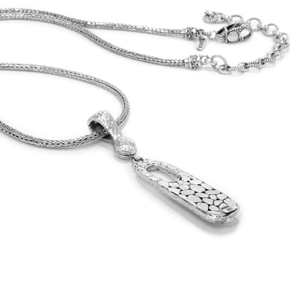 SARDA - .925 Sterling Silver 2-1/2" x 1/2" Watermark Pattern & Hammered Finish Long Drop Enhancer Pendant - Handmade by Bali Artisans