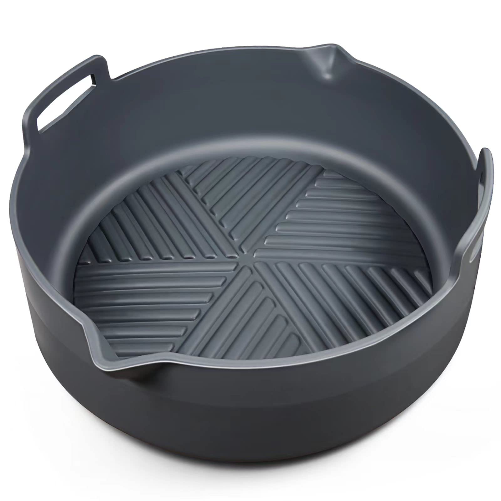 Sunseeke Silicone Pot, 8.5” Air Fryer Basket, Round Reusable Liners, Replacement Parchment Paper for Baking, Fits 5-7Qt or Bigger Air Fryers, Food Safe, Odorless (Gray)