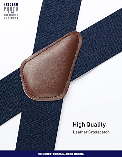 Navy blue Thick Trouser Suspenders for Men Heavy Duty with Very Strong 4 Clips X- Back 2'' Adjustable Suspender Elastic Braces for Work Wedding Party